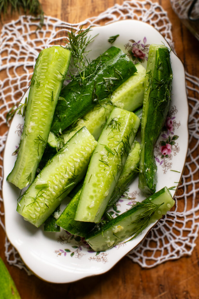Quick Marinated Cucumbers (Garlic Dill Cucumber Spears) - Alyona’s Cooking